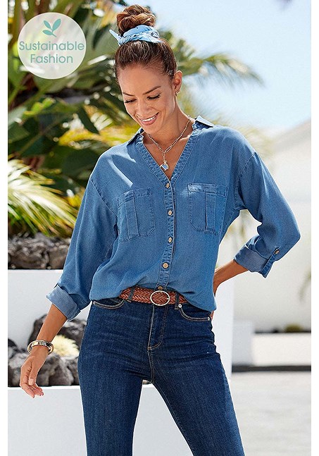 Denim Button Down Denim Blouse