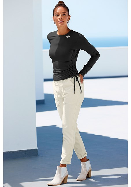 Black Side Drawstring Detail Top