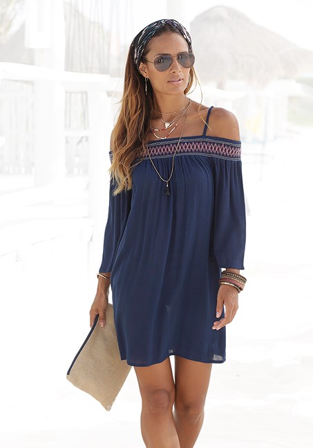 Embroidered Cold Shoulder Dress