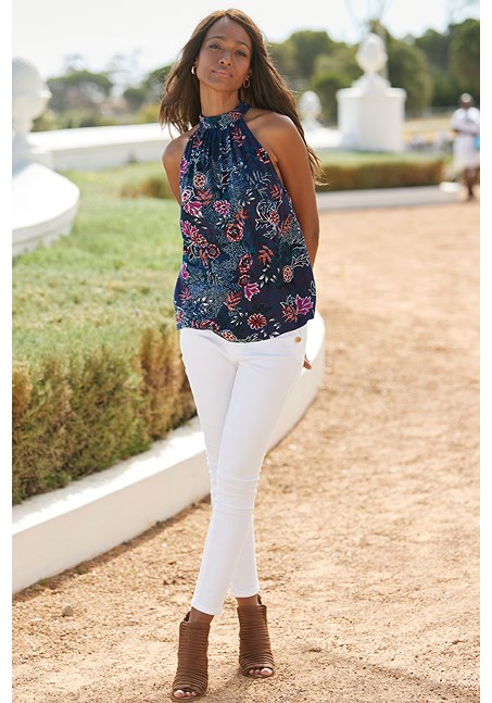 Blue Floral High Neck Top X33356 | LASCANA