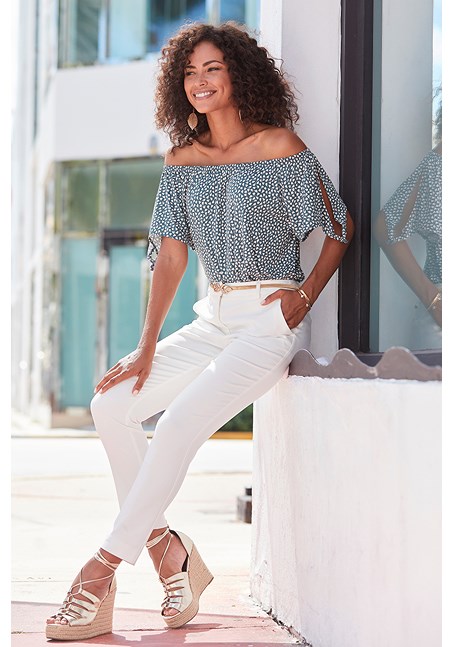 Grey Printed Loose Cut Shoulder Tie Detail Top X34114 | LASCANA