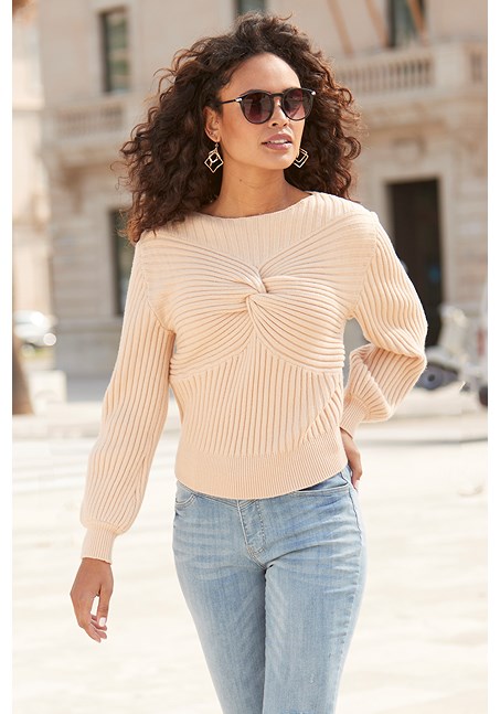 Ribbed Twist Front Sweater